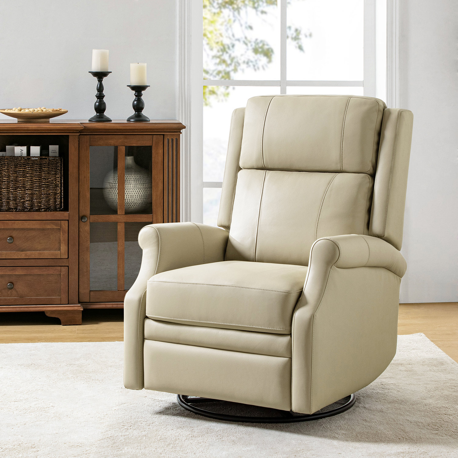 Hokku Designs Hadeya 29.75"W Modern Genuine Leather Swivel Rocker Power Recliner | Wayfair